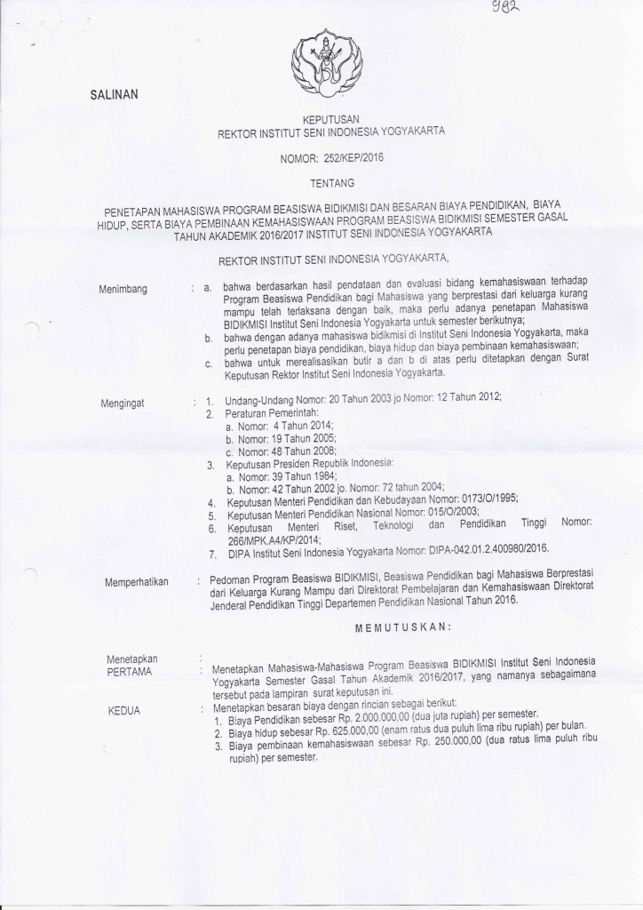 SK Rektor No. 252 2016